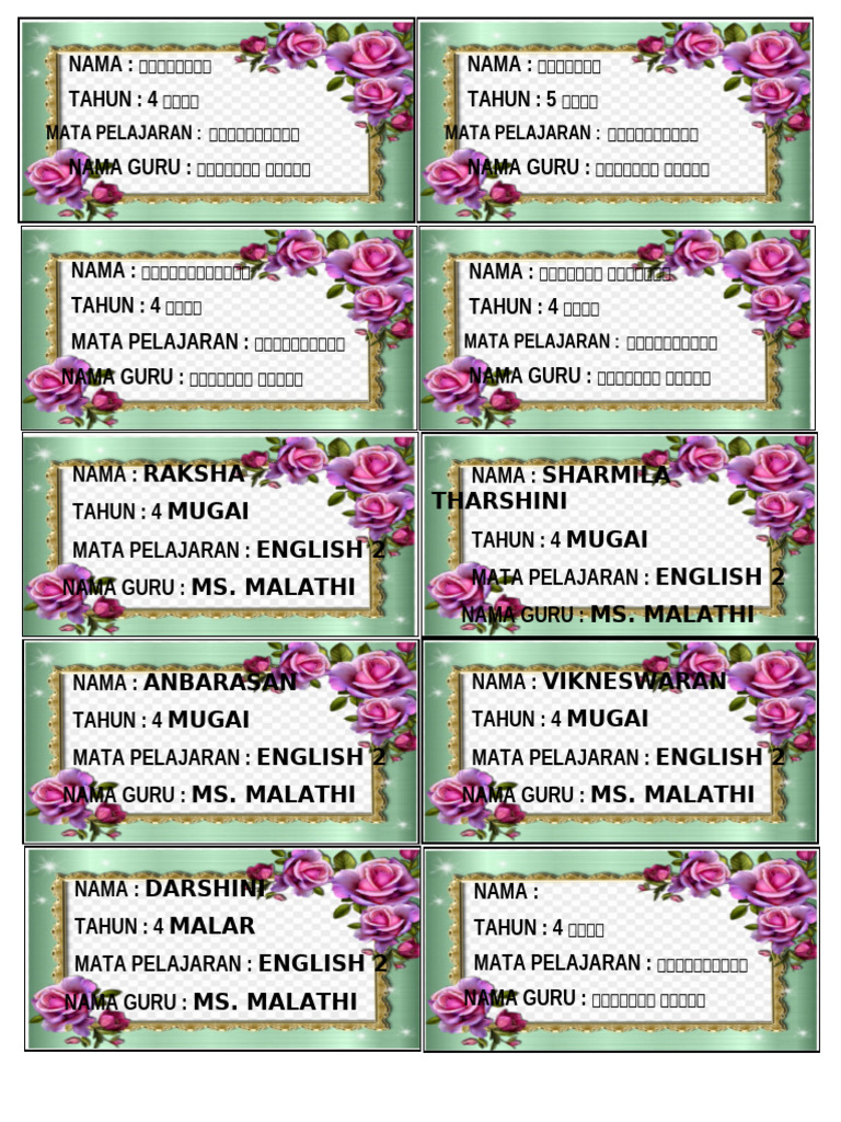 Tag Nama Buku Nota Murid | PDF