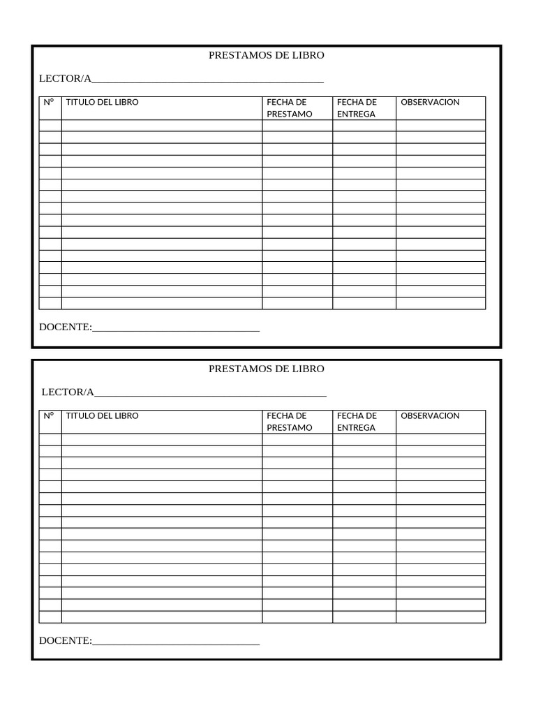 Ficha de Prestamo de Libro | PDF