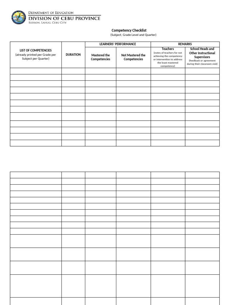 Competency Checklist Lesson Plan Attachment in English Quarter 3 | PDF