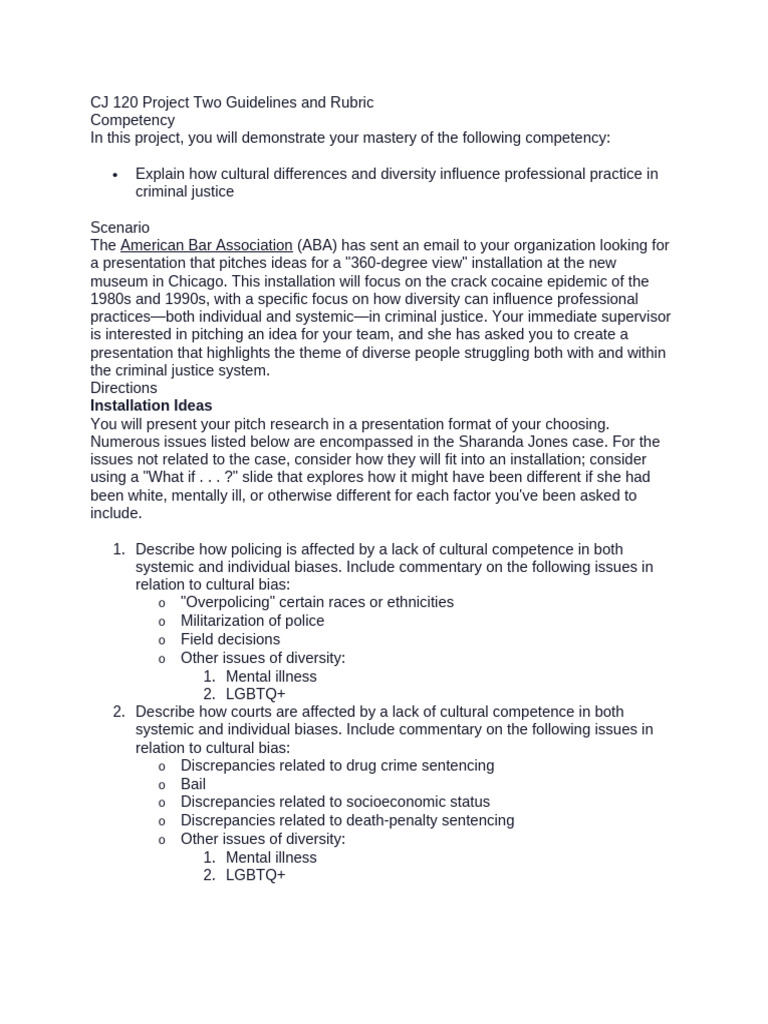 CJ 120 Project Two Guidelines and Rubric | PDF | Prison | Criminal Justice