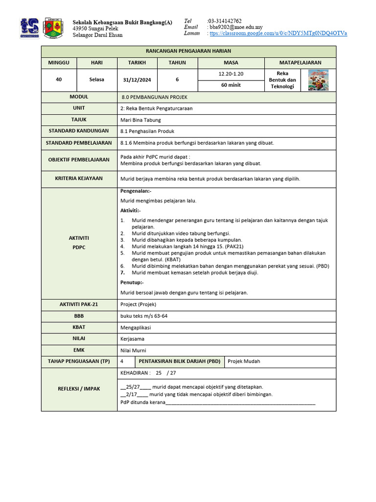 RPH RBT T6 SK Minggu 40 | PDF