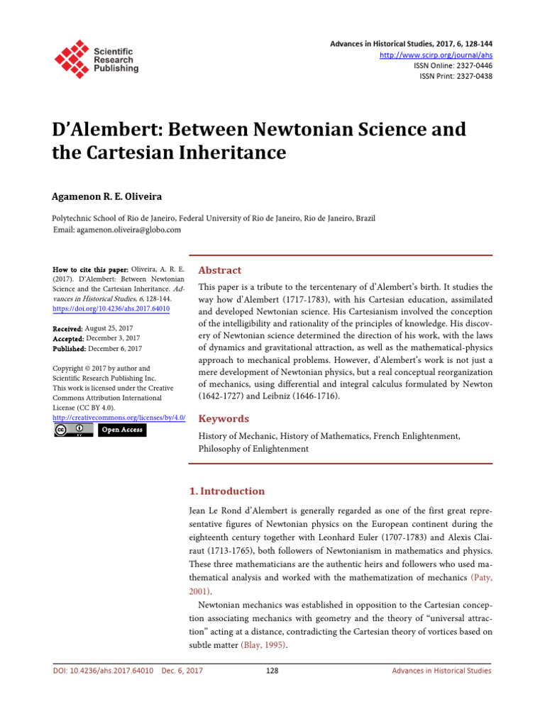 D Alembert Between Newtonian Science and | PDF | Force | Classical Mechanics