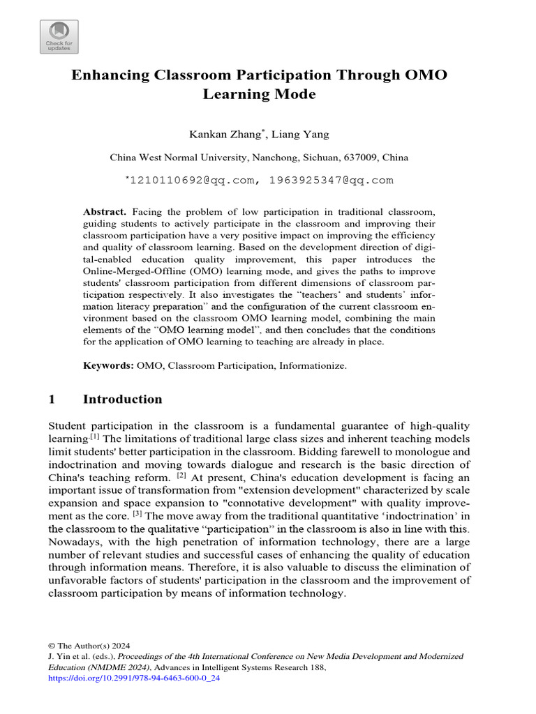 Enhancing Classroom Participation Through OMO | PDF | Teachers | Learning