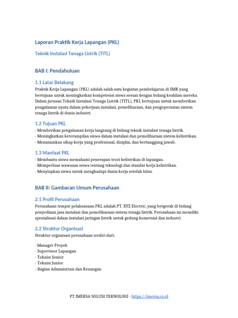 Contoh Laporan PKL SMK TITL | PDF