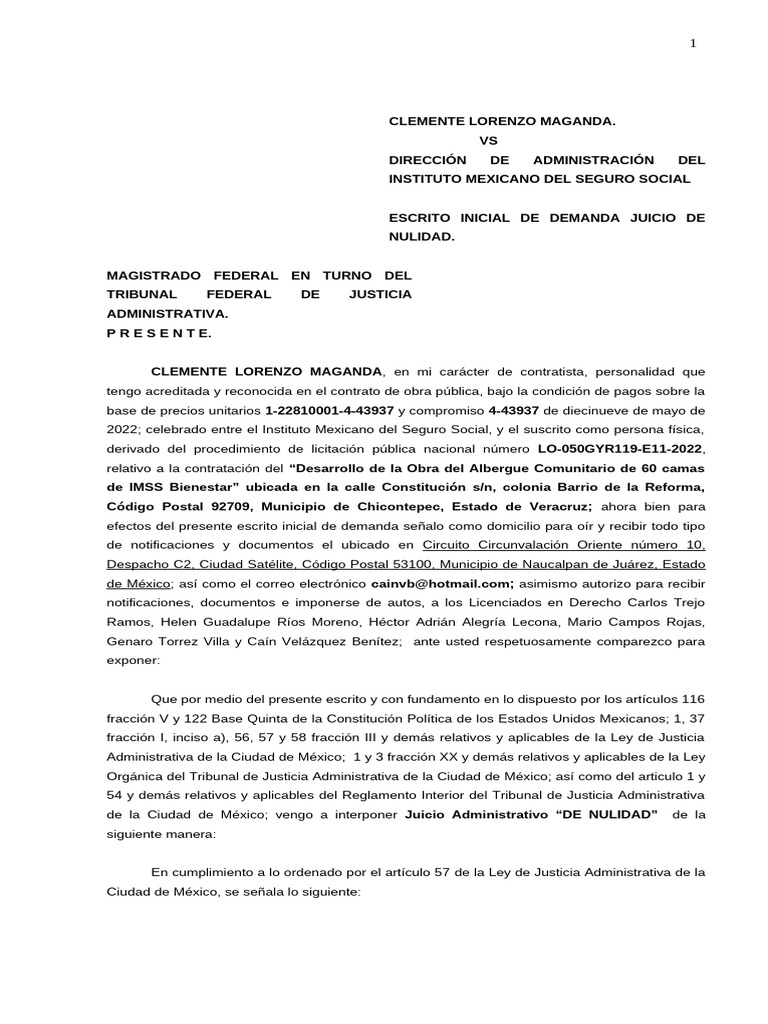CLEMENTE LORENZO MAGANDA - Docx (JUICIO DE NULIDAD IMSS) | PDF | Debido ...