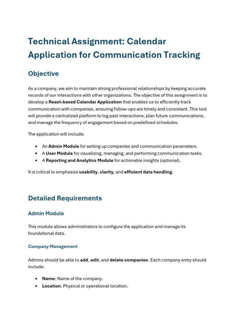 Technical_Assignment_-_Calendar_Application_for_Communication_Tracking[1] | PDF | Software ...