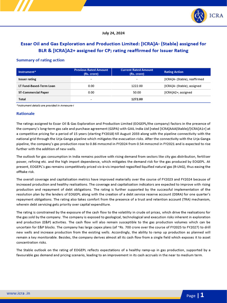 Essar Oil and Gas Exploration and Production Limited | PDF | Natural ...