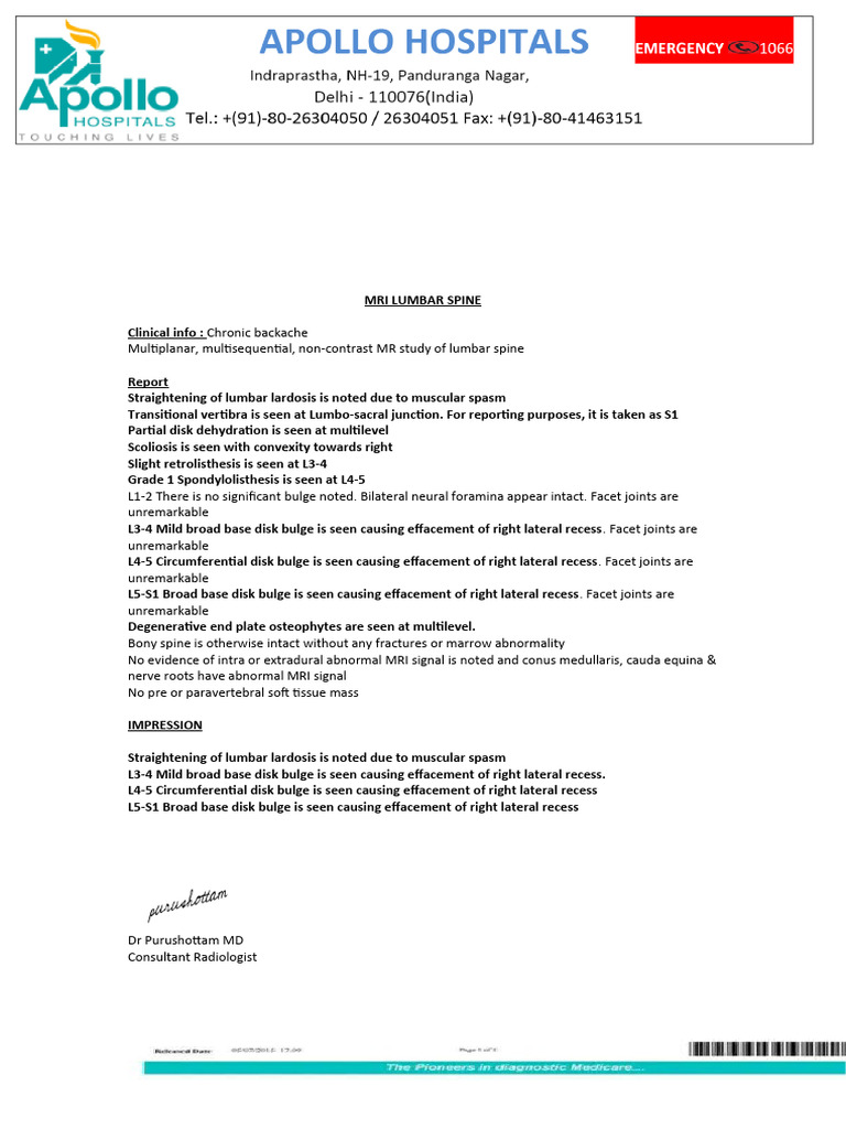 Edited_MRI_Report_with_Prescription | PDF | Back Pain | Vertebral Column