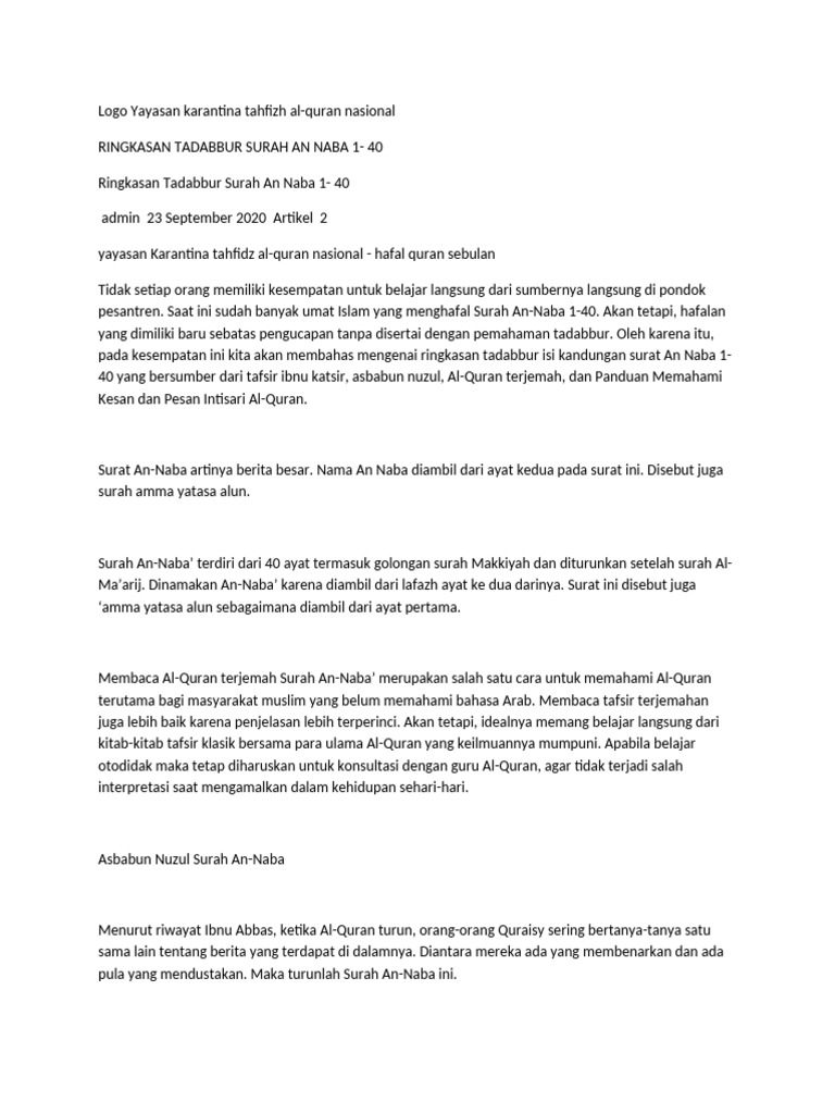 Ringkasan Tafsir Surat An Naba | PDF