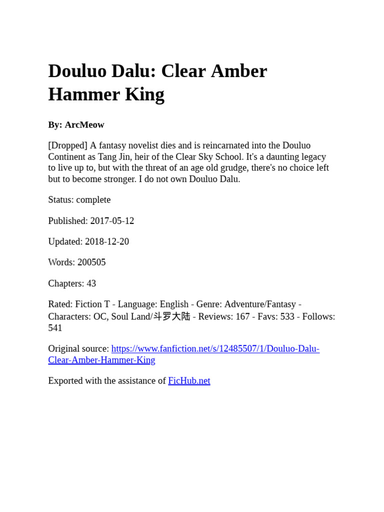 Douluo Dalu Clear Amber Hammer King by ArcMeow-hABNDoCC | PDF
