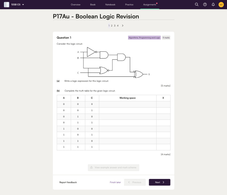 P17Au - Boolean Logic Revision Take ESQ Assignment Cambridge IGCSE™ Computer Science FE2023 | PDF