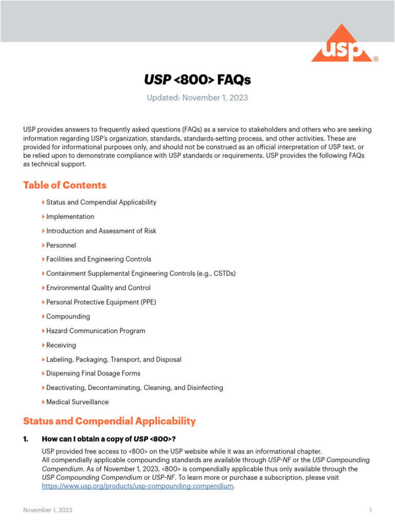 USP_HQS_800_FAQs_November2023_V5 (1) | PDF | Personal Protective ...