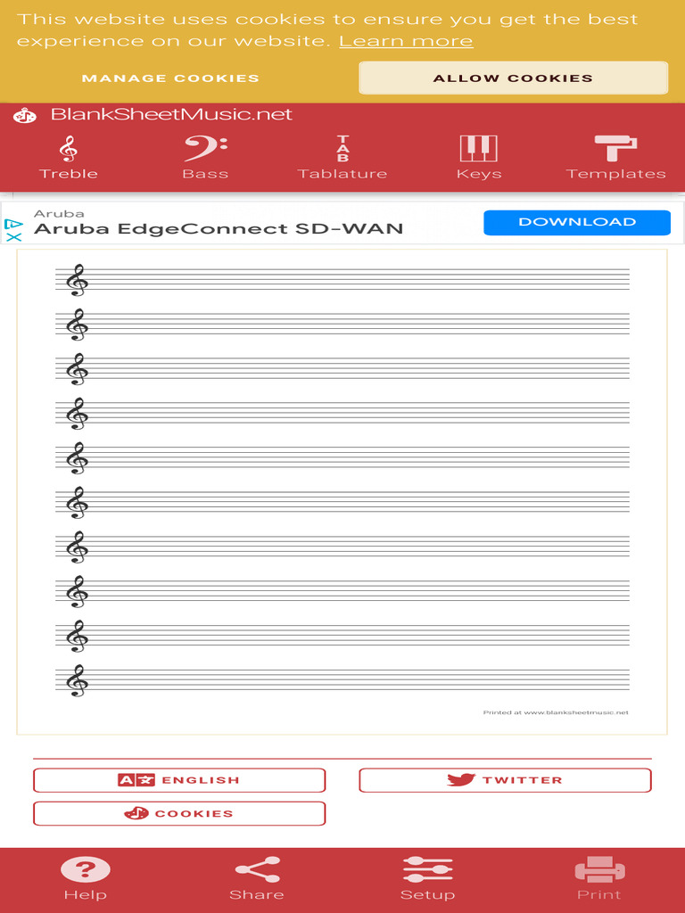 Free printable staff paper @ Blank Sheet Music .net | PDF