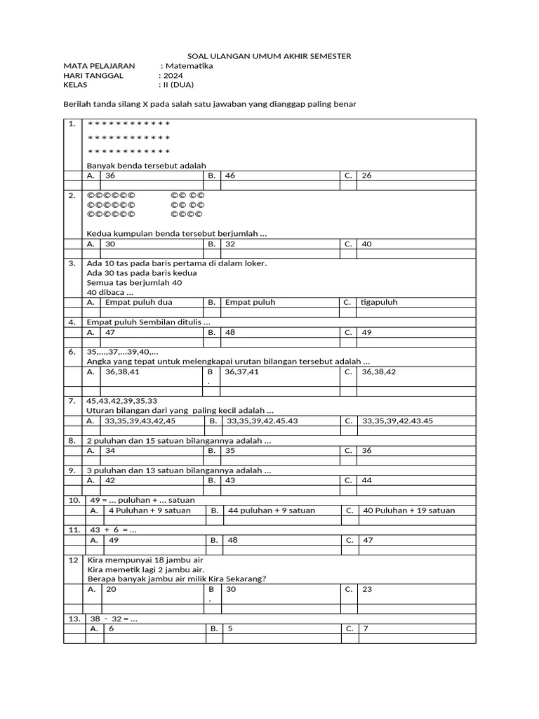 SOAL ULANGAN UMUM AKHIR SEMESTER 1 matematika | PDF