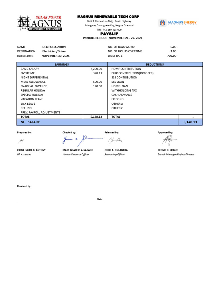 SITE PAYSLIPS NOVEMBER 21 27 2024.xlsx DECIPULO ARRVI | PDF | Payroll ...