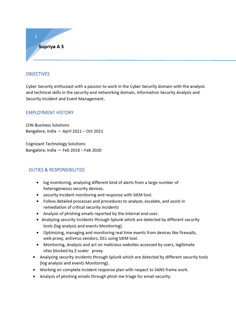 Supriya A S: Objectives | PDF