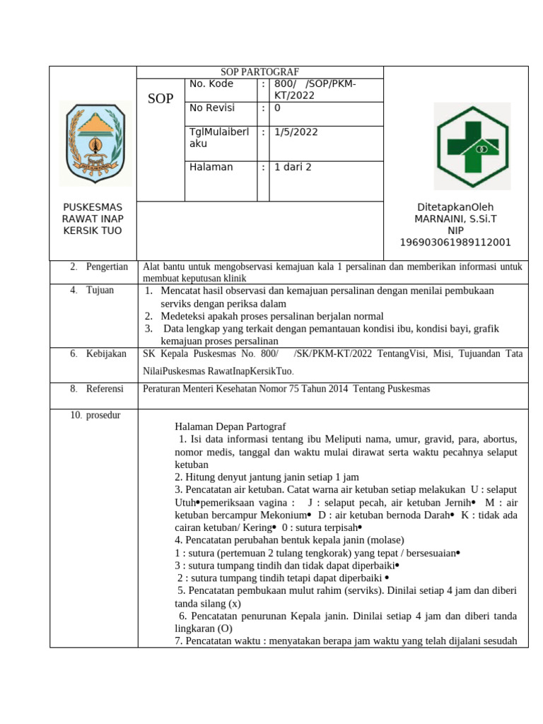 Sop Partograf | PDF