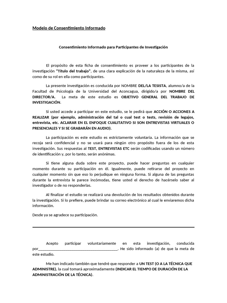 2023 Modelo de Consentimiento Informado | PDF