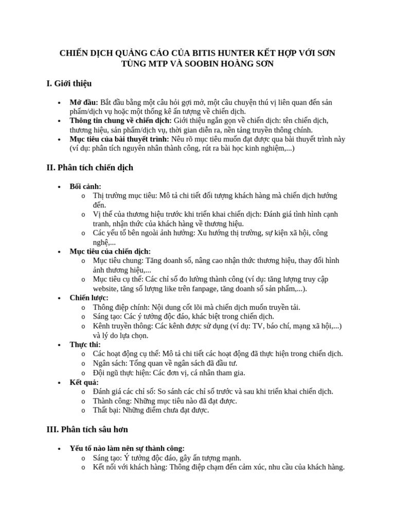 CHIẾN DỊCH QUẢNG CÁO CỦA BITIS HUNTER KẾT HỢP VỚI SƠN TÙNG MTP VÀ SOOBIN HOÀNG SƠN | PDF