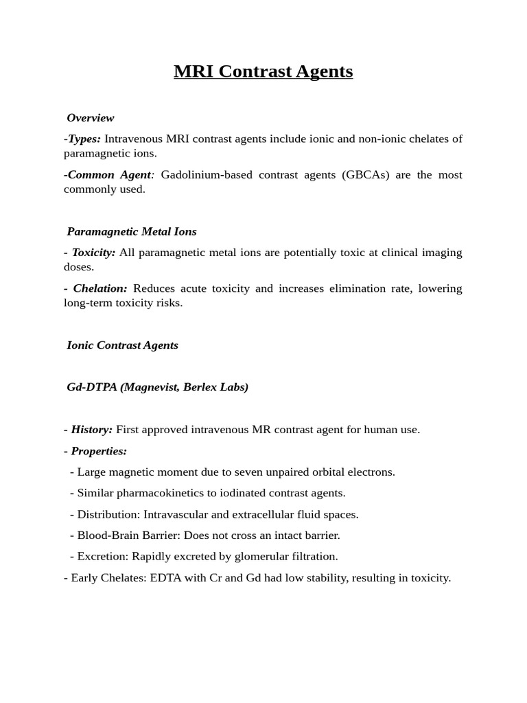 MRI Contrast Agents: Types and Safety | PDF | Medical Specialties ...