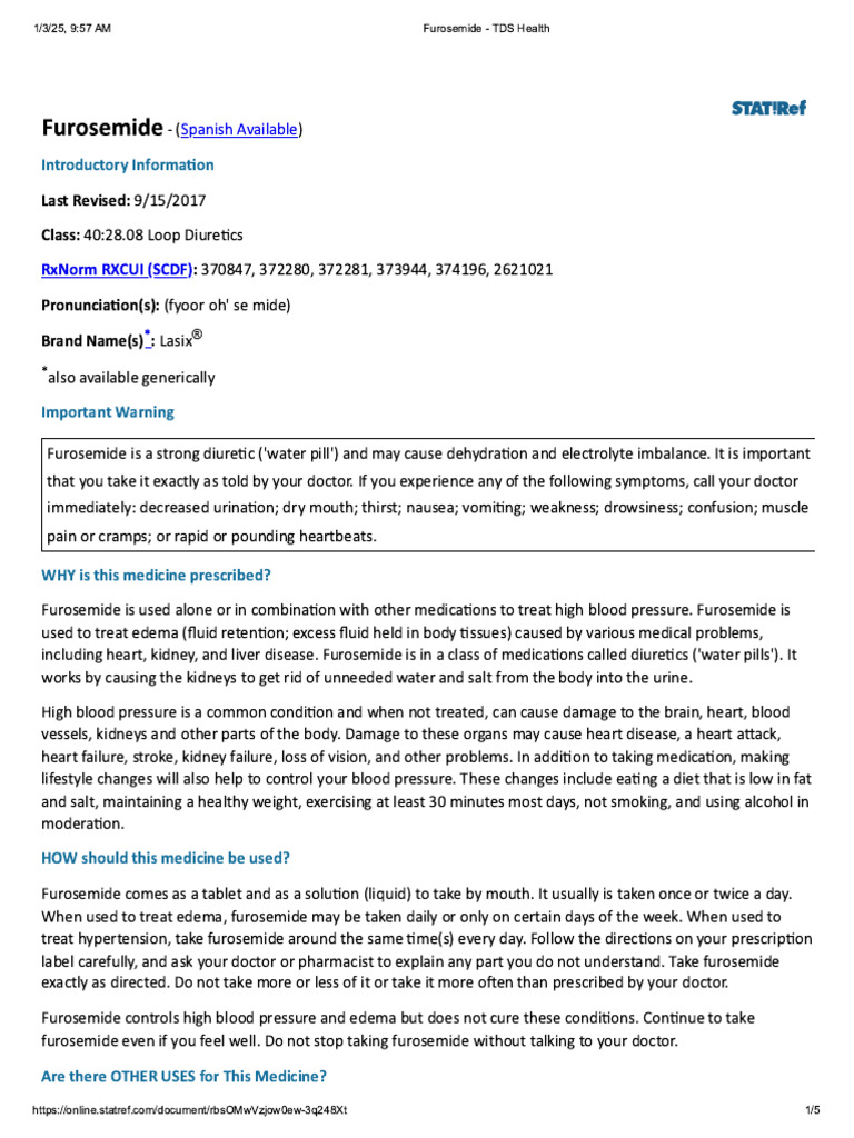 Furosemide Patient Information 2025 | PDF