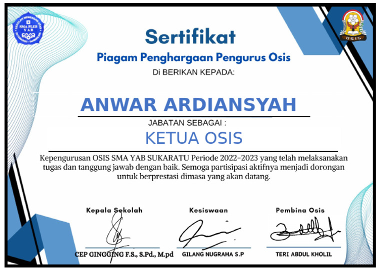 Sertifikat Osis 2023 | PDF