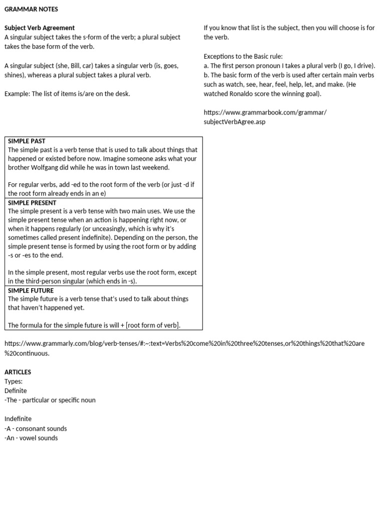 Essential English Grammar Notes | PDF | Perfect (Grammar) | Grammatical ...