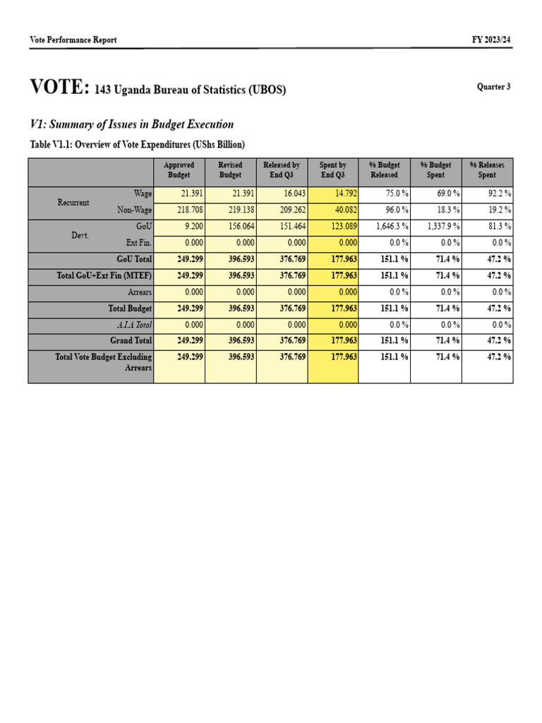 Uganda Statistics Budget Report | PDF | Census | Internal Audit