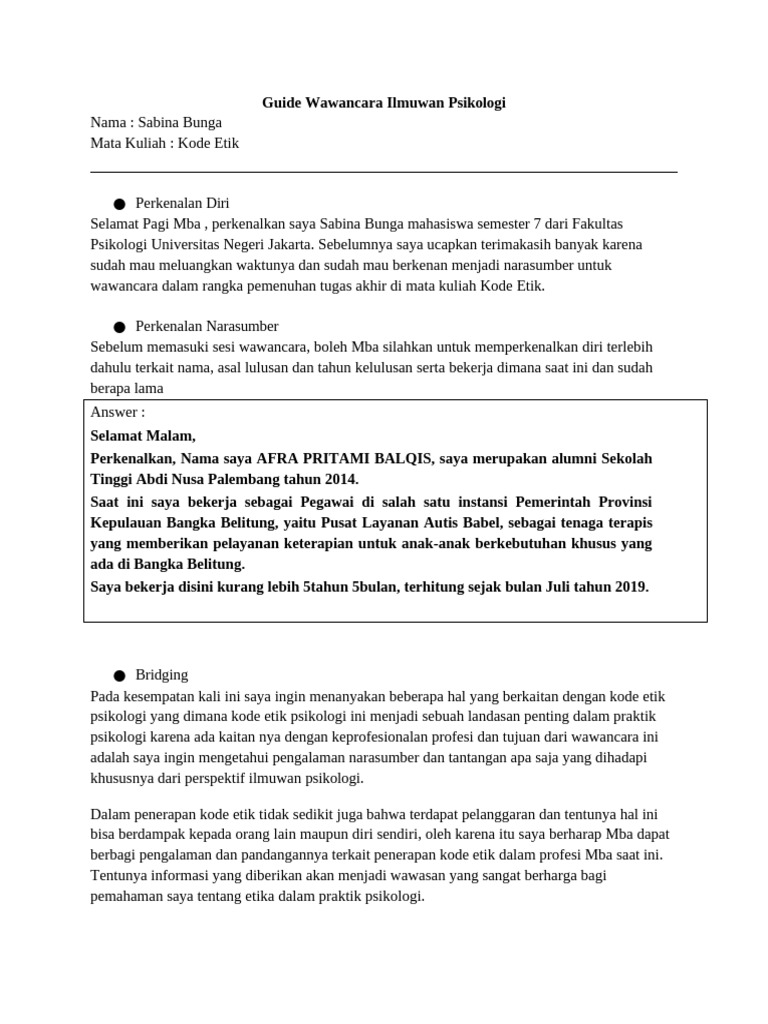 Guide Wawancara Ilmuwan Psikologi | PDF