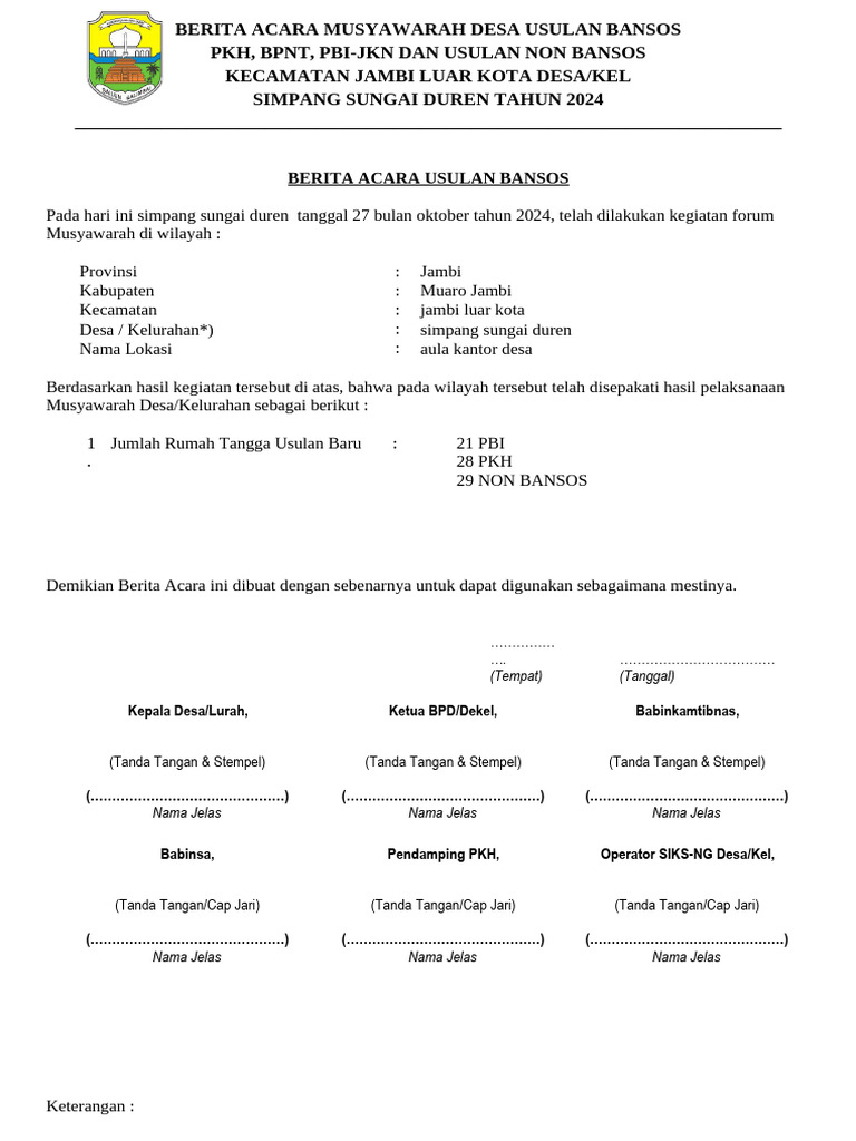Berita Acara Usulan Bansos | PDF