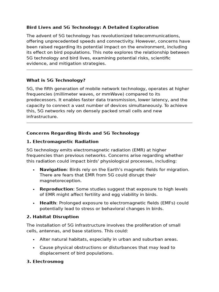 Bird Lives and 5G Technology | PDF | Electromagnetic Radiation | Birds