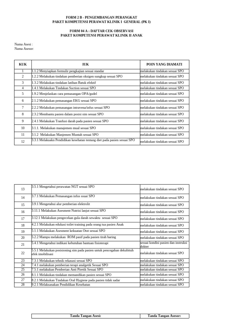 Form 04 A Daftar Cek Observasi Asesment | PDF