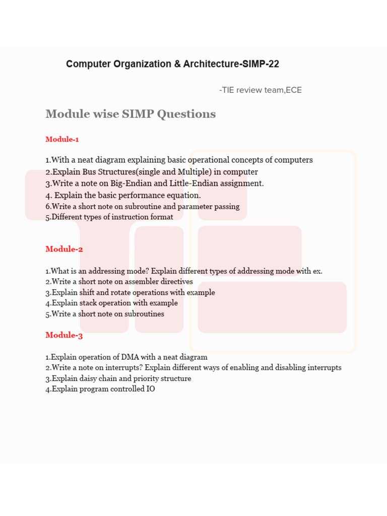 COA-Super Important Questions by TIE | PDF