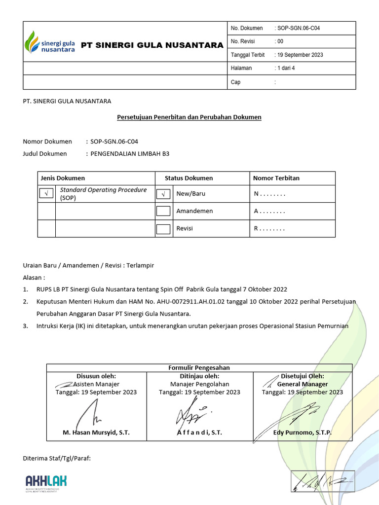 SOP-SGN.06-C03 Pengendalian Limbah B3 | PDF