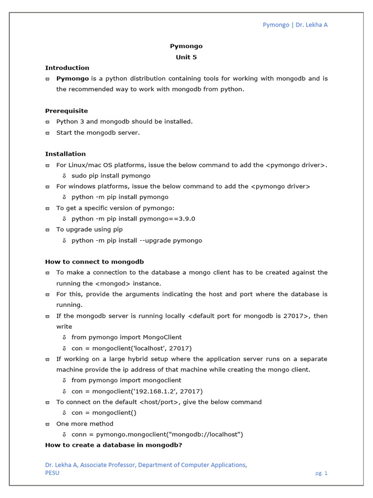 UE20MC505B Unit3 LectureNotes | PDF | Mongo Db | Python (Programming ...
