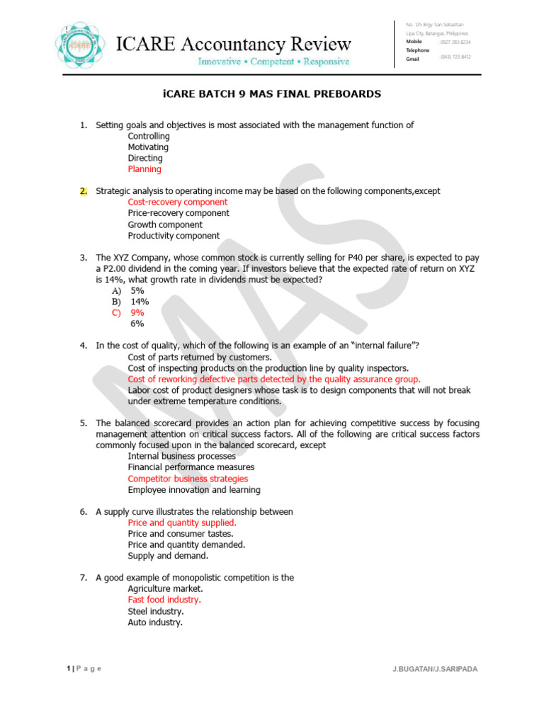 ICARE 09 MAS Final Preboard | PDF | Equity (Finance) | Cost Of Capital