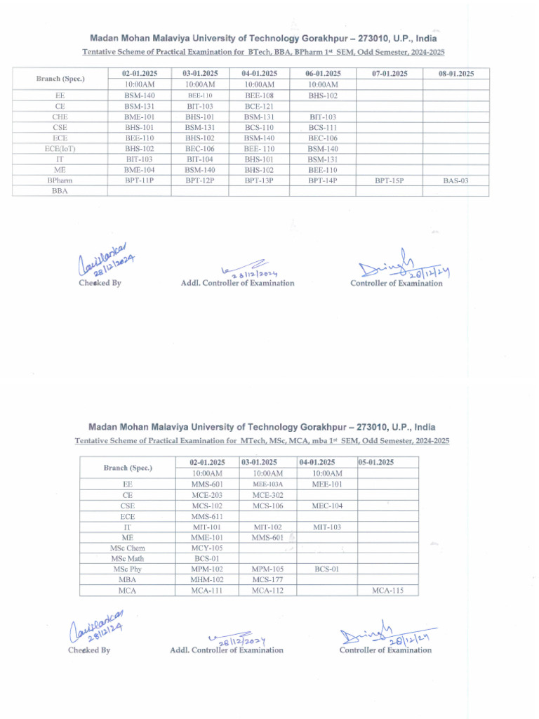 UG PG First Year Practical Exam Schedule | PDF
