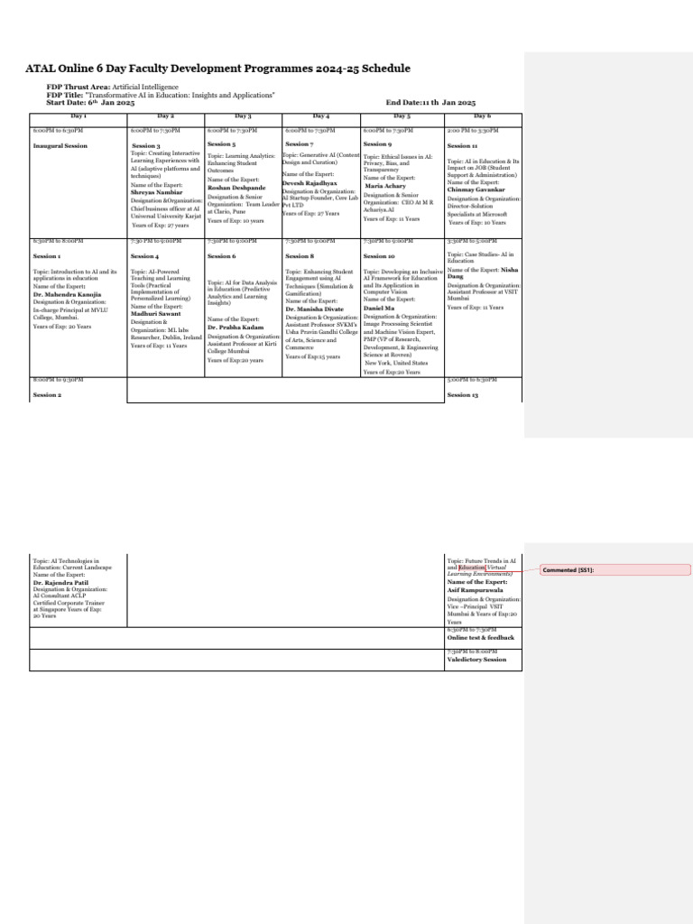 AI in Education FDP Schedule 2024-25 | PDF | Artificial Intelligence ...