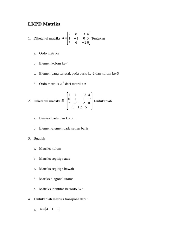 LKPD Matriks ke-1 | PDF