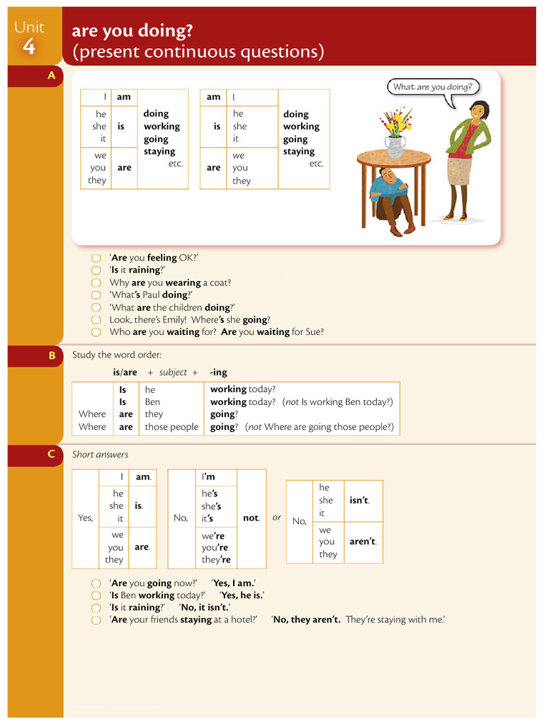 Unit 4 Present Continuous Question | PDF