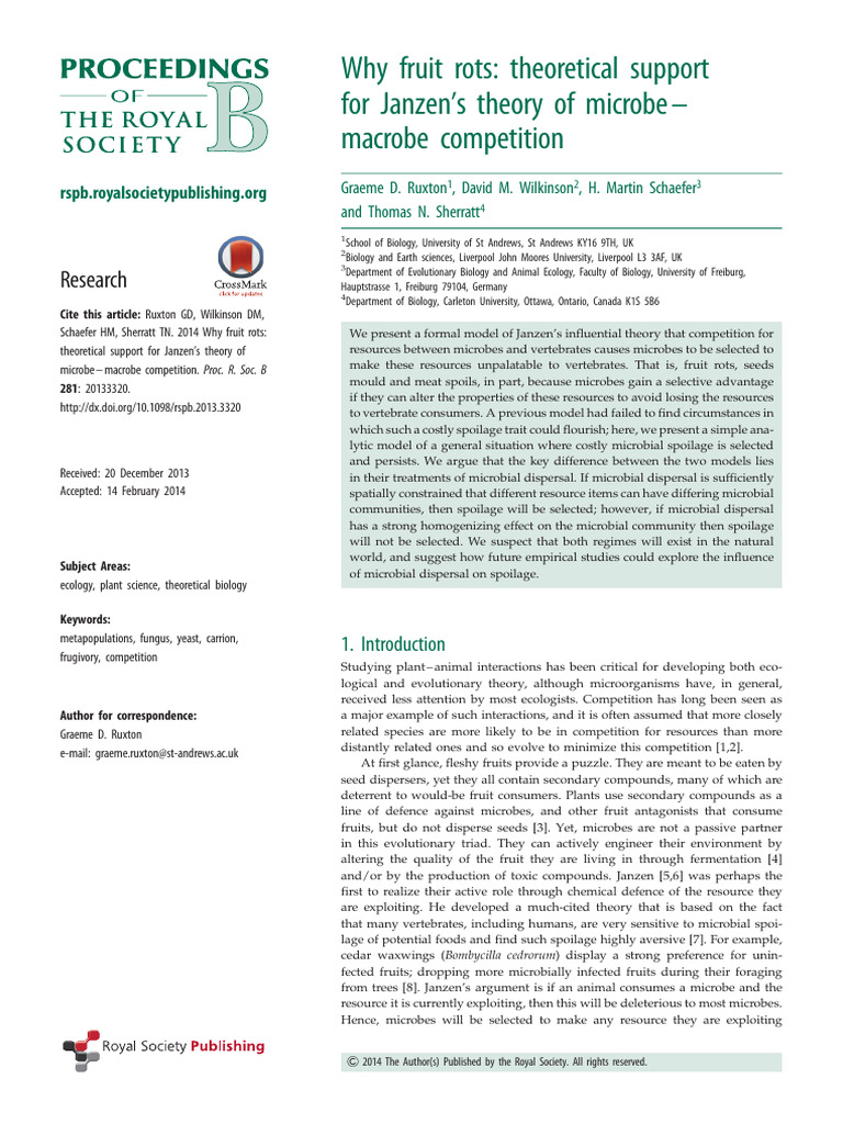 Graeme D. Ruxton Et Al. (2014) - Why Fruit Rots - Theoretical Support ...
