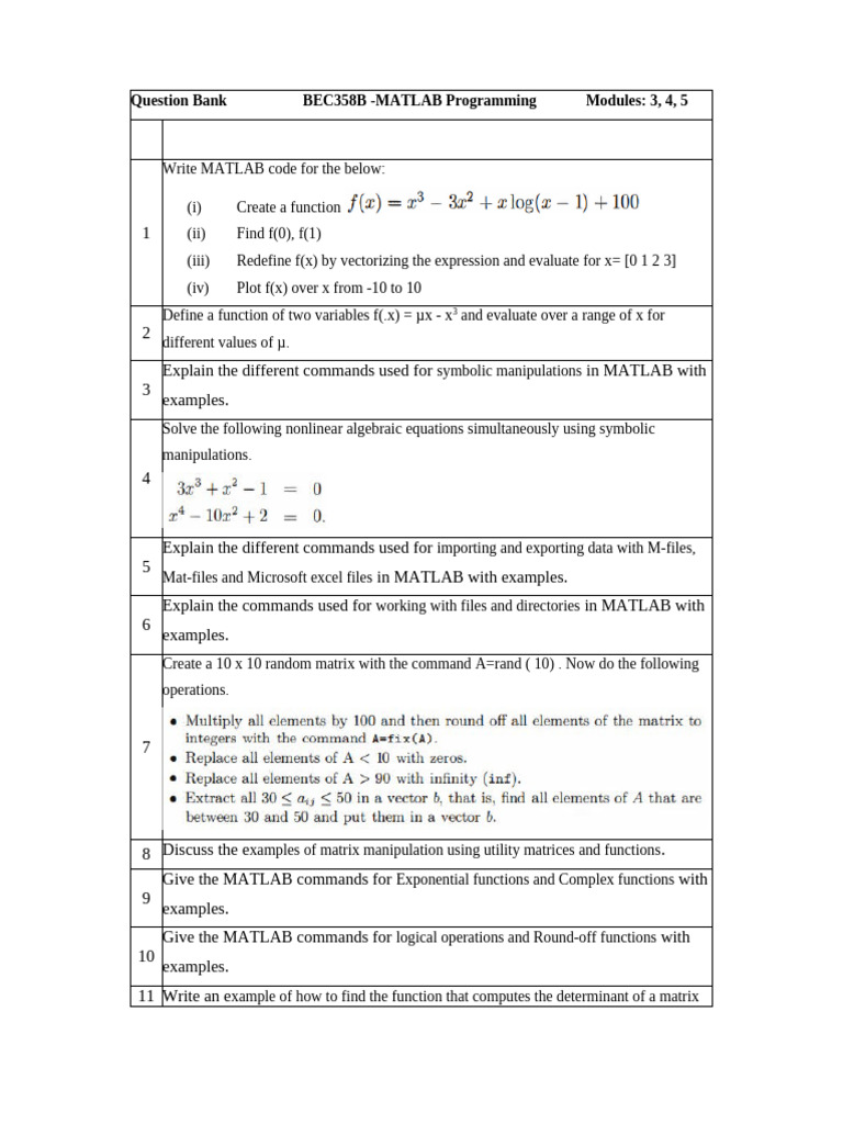 Matlab QB 3,4,5 | PDF