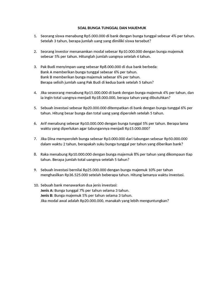 Soal Bunga Tunggal Dan Majemuk | PDF