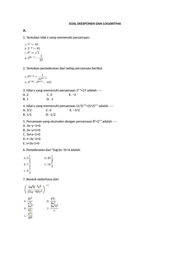 Soal Eksponen Dan Logaritma | PDF