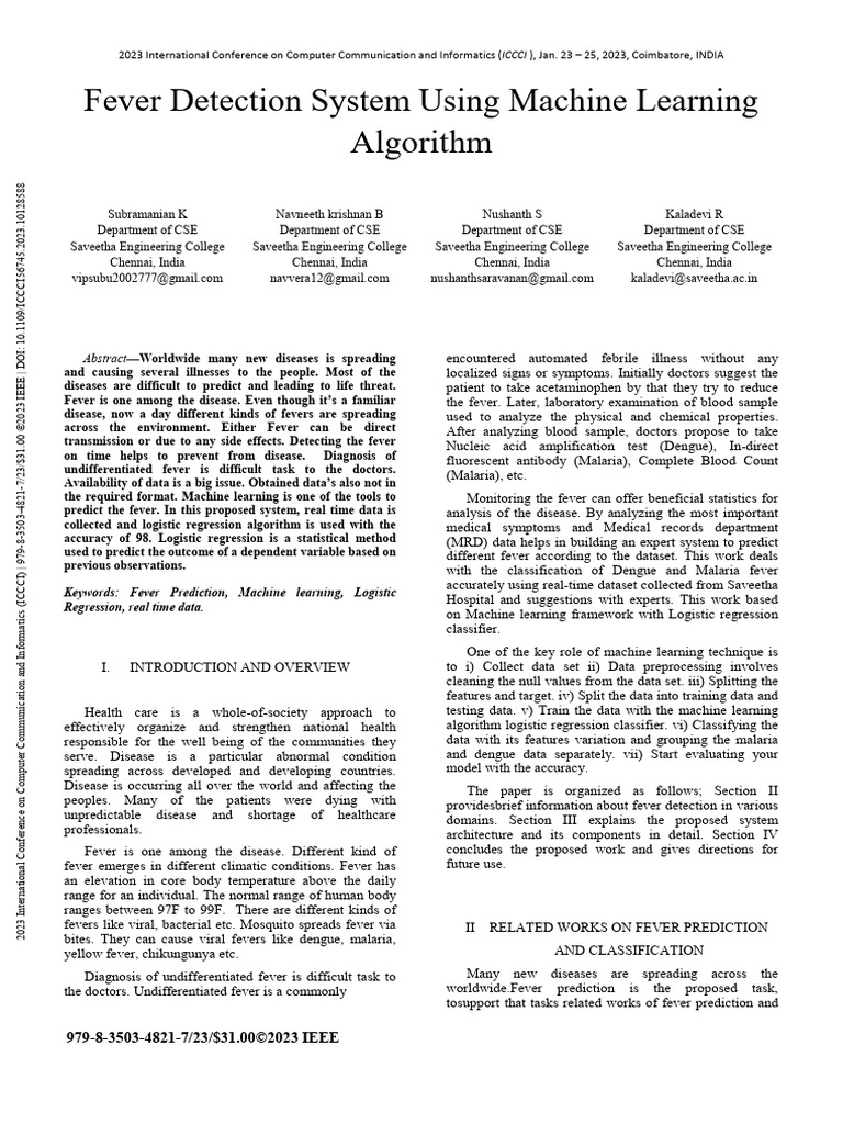 Fever_Detection_System_Using_Machine_Learning_Algorithm | PDF | Intensive Care Unit ...