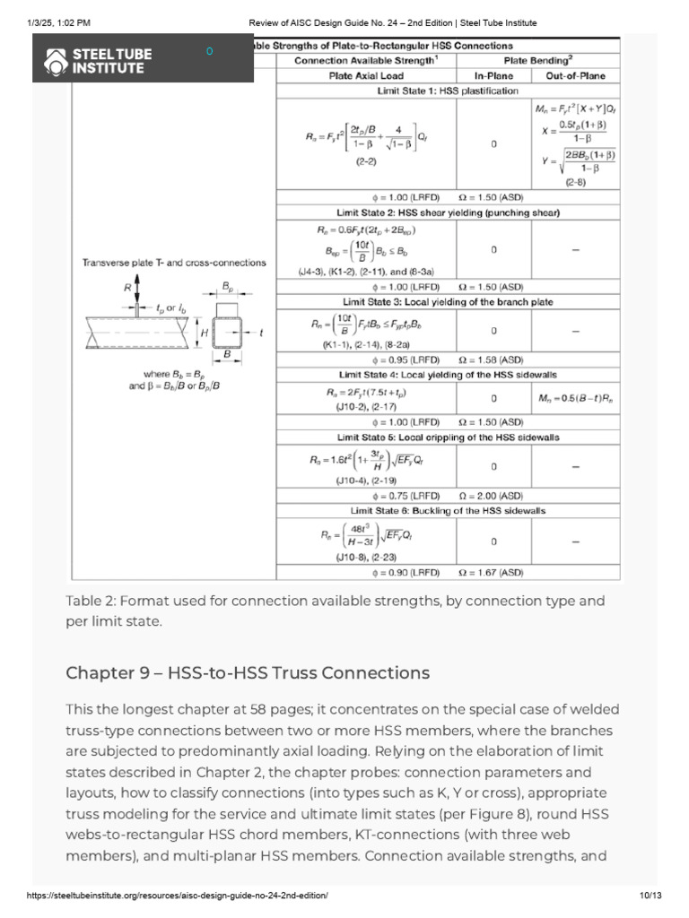 Chapter 9 - HSS-to-HSS Truss Connections | PDF