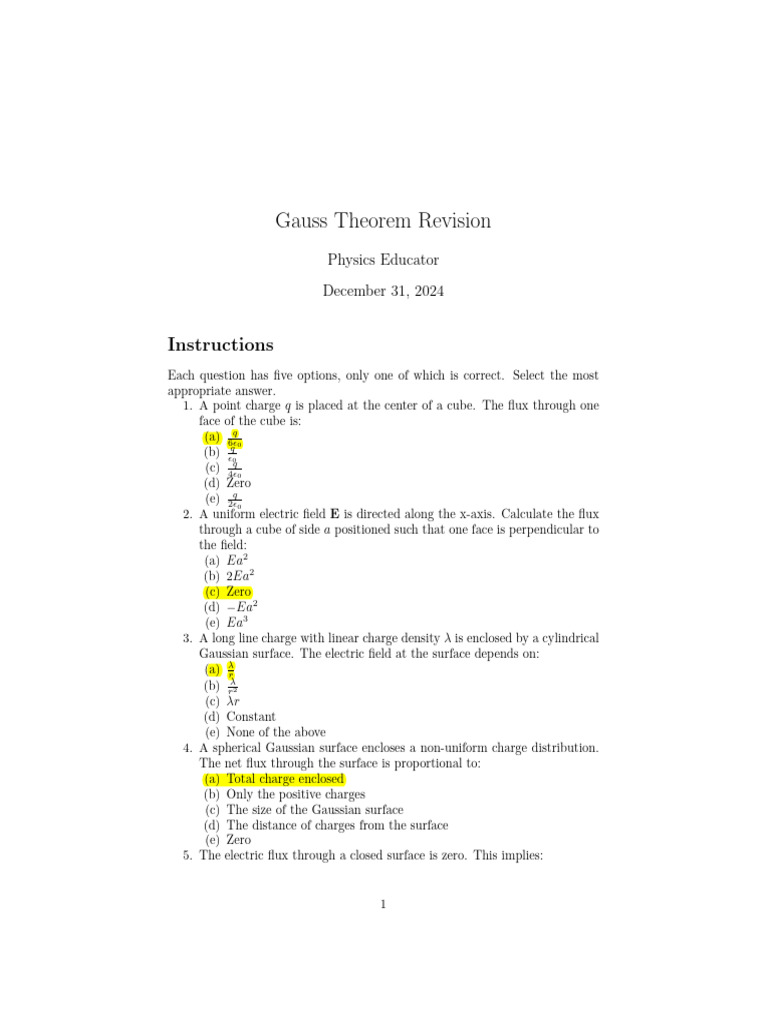 Gauss Theorem Review - Easy | PDF | Materials Science | Applied And Interdisciplinary Physics