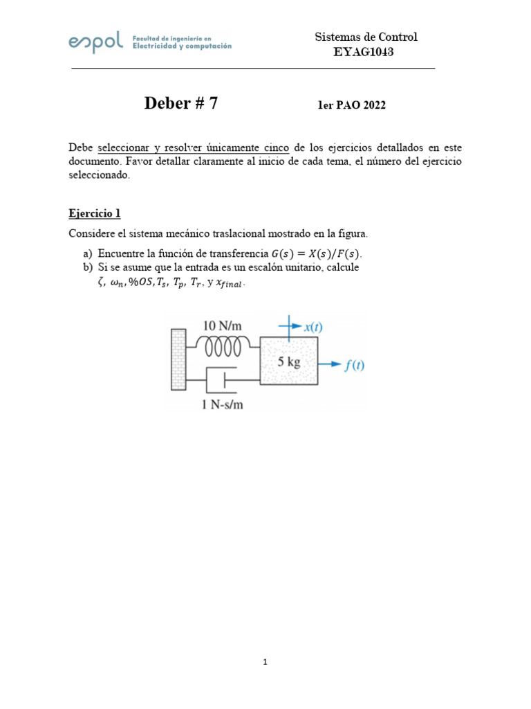 Ejercicios de Sistemas de Control | PDF | Sistema de control | Matemáticas Aplicadas