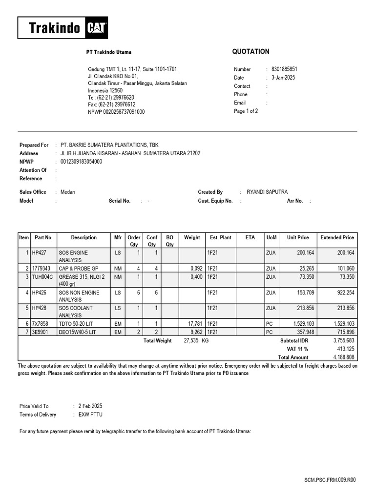 Quotation for Bakrie Sumatera Plantations | PDF | Banking | Banks