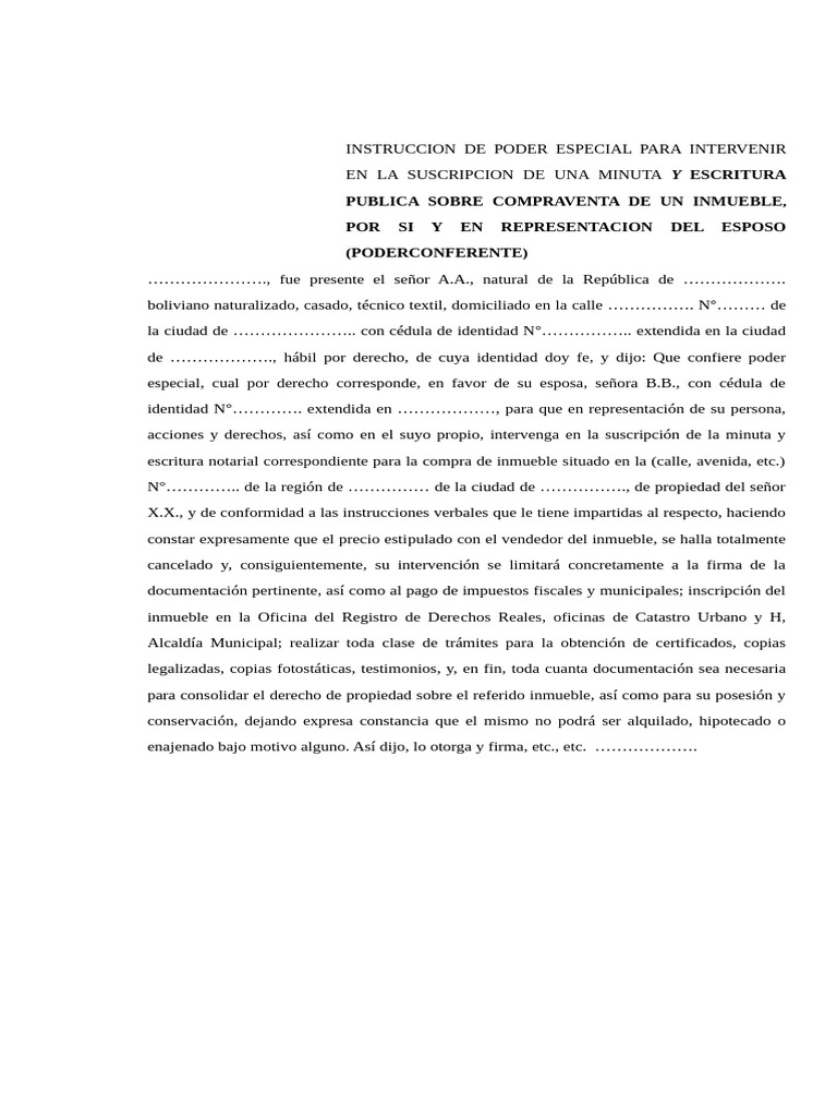 Poder Especial para Compraventa de Inmueble | PDF